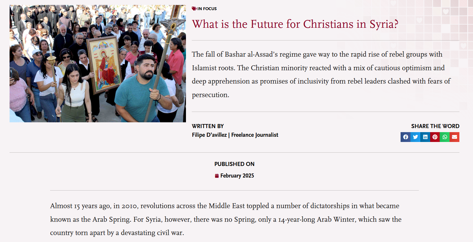 What is the Future for Christians in Syria? - Religious News Roundup